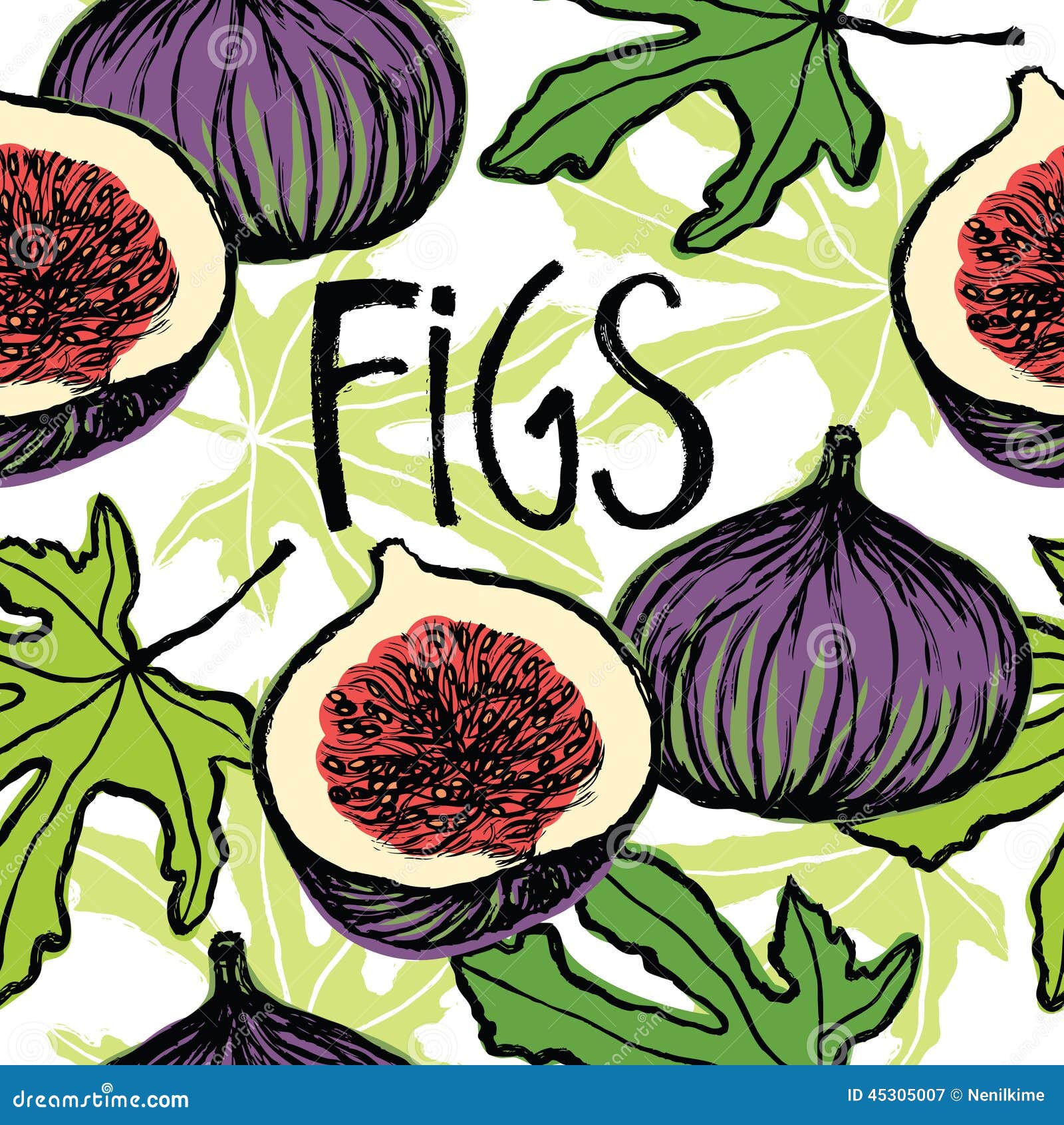 Figs seamless pattern stock vector. Illustration of drawing - 45305007