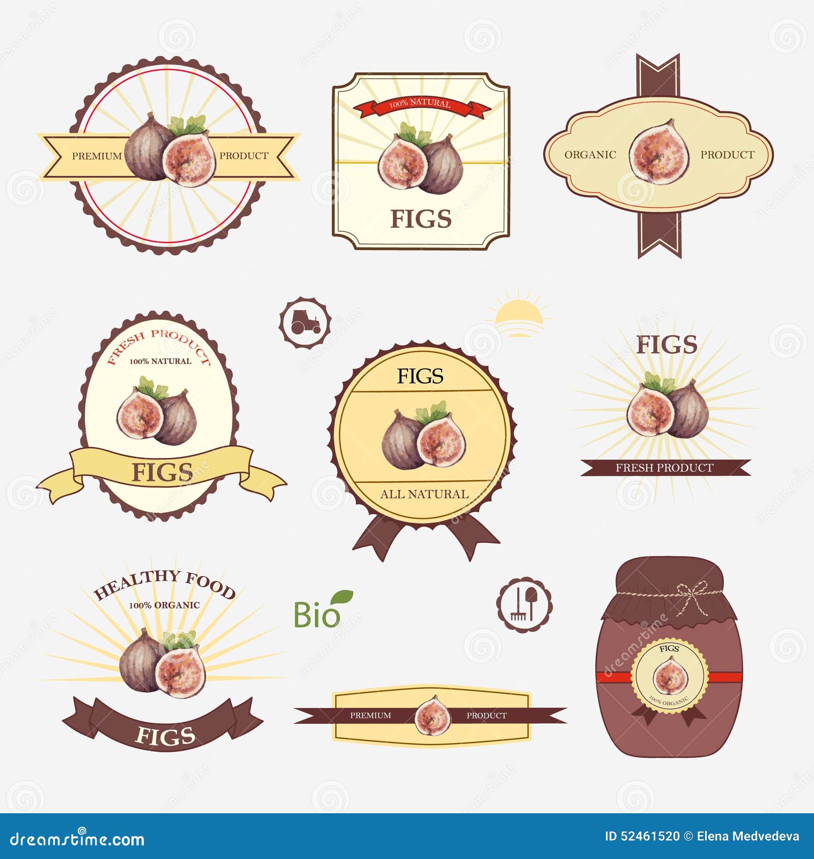 Figues, Ensemble De Conception De Label Illustration de Vecteur ...