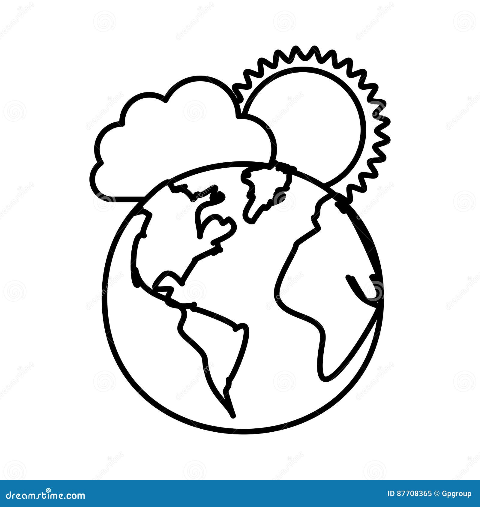 Figura Planeta Da Terra Com Nuvem E Sol Ilustração Stock Ilustração