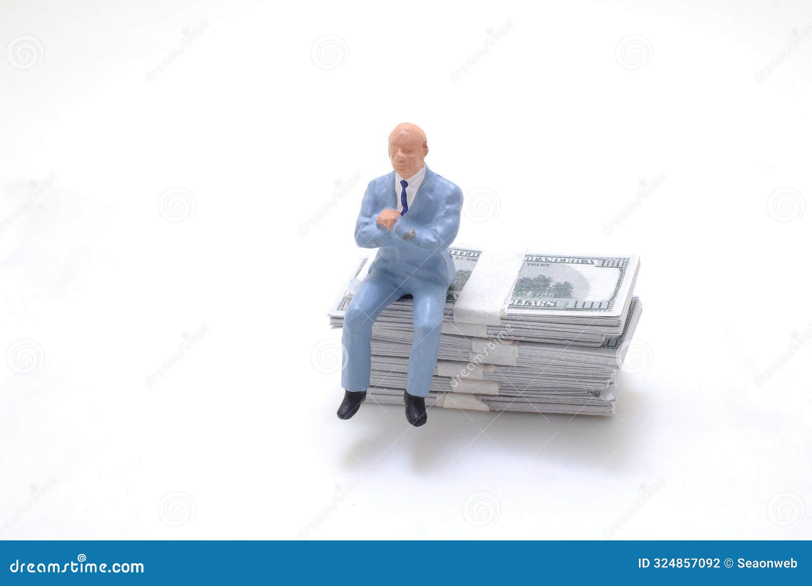 The Figure Businessman Sitting on Banknote Money Stock Photo - Image of ...