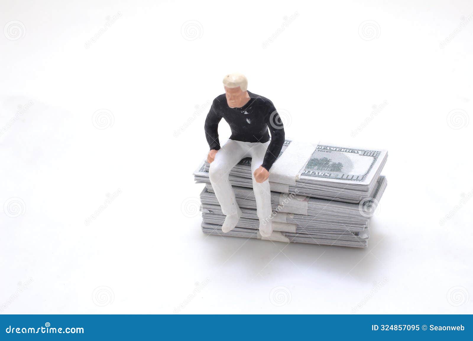 The Figure Businessman Sitting on Banknote Money Stock Image - Image of ...