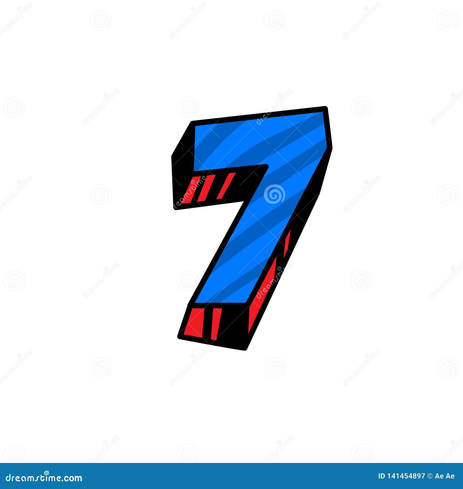 Figure 7 in Cartoon Style. Vector. Dark Blue Linear, Contour Figures ...