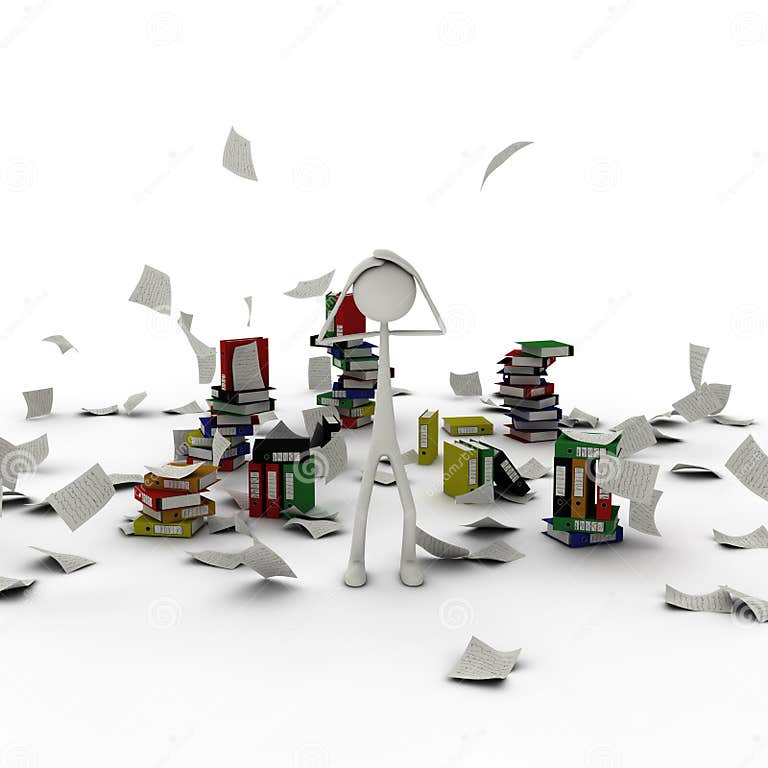 Figure in Chaos of Documents Stock Illustration - Illustration of deck ...