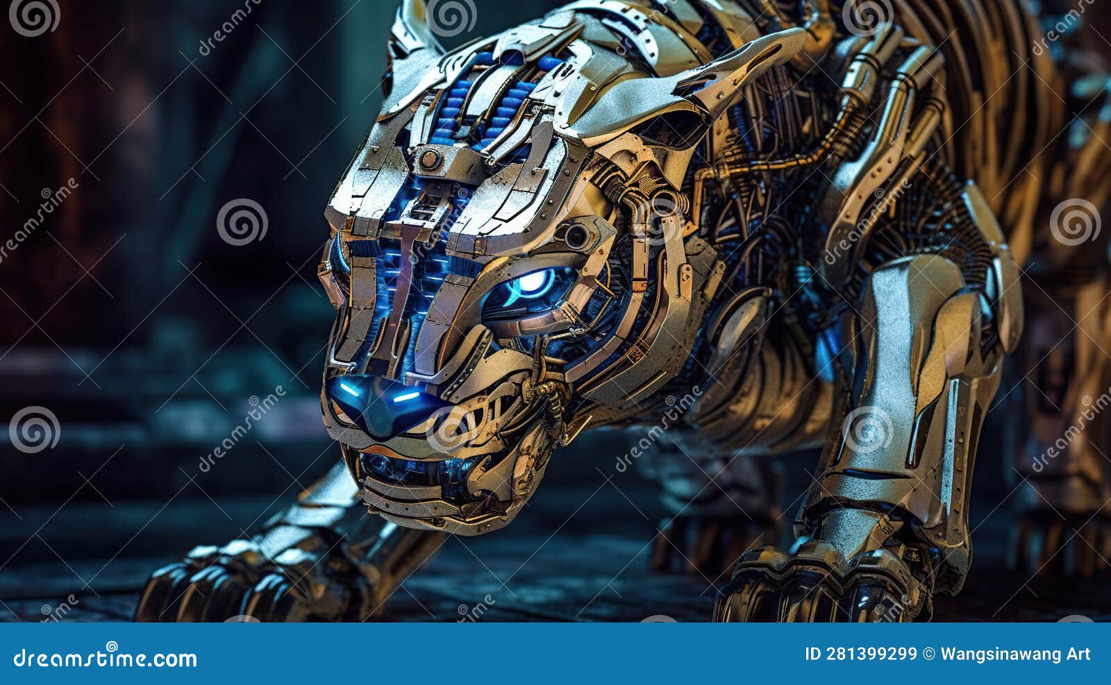 Figure of a Cyborg Robot Tiger. Generative AI Stock Illustration ...