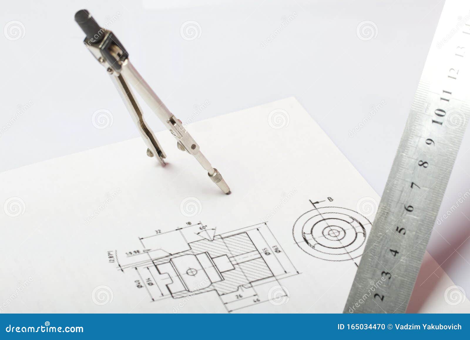A Figure Drawn by a Compass on White Paper. Triangle, Circle and ...