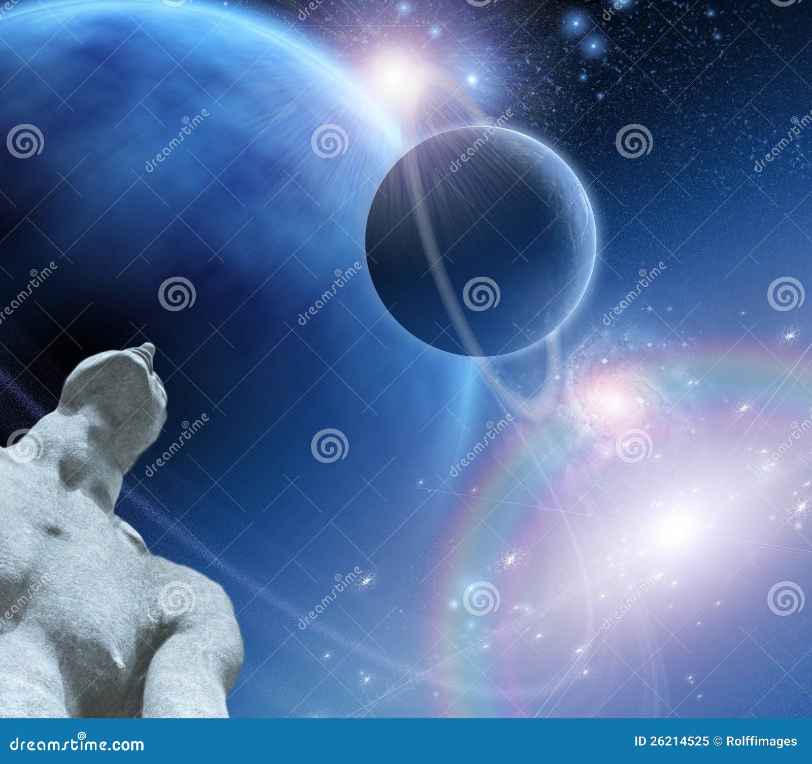 Figure Gazes Upward Toward Planets Royalty-Free Stock Photo ...