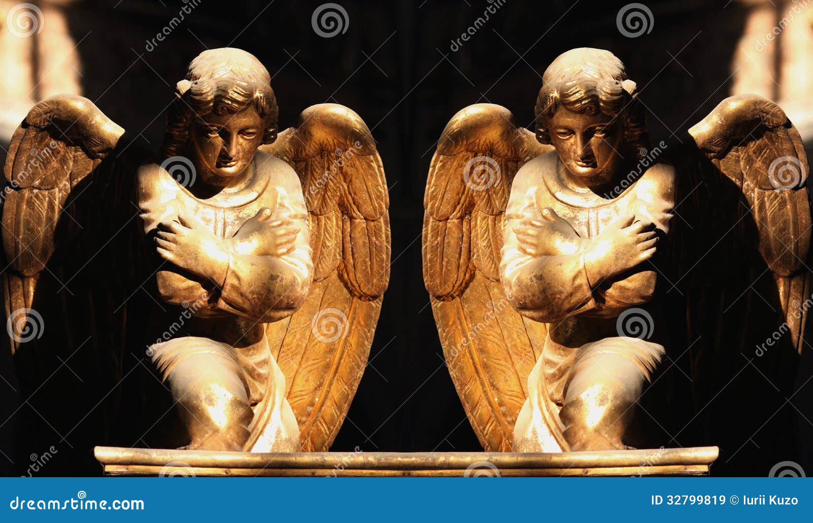 Figure of a Gold Praying Angels Stock Image - Image of stone, sculpture ...