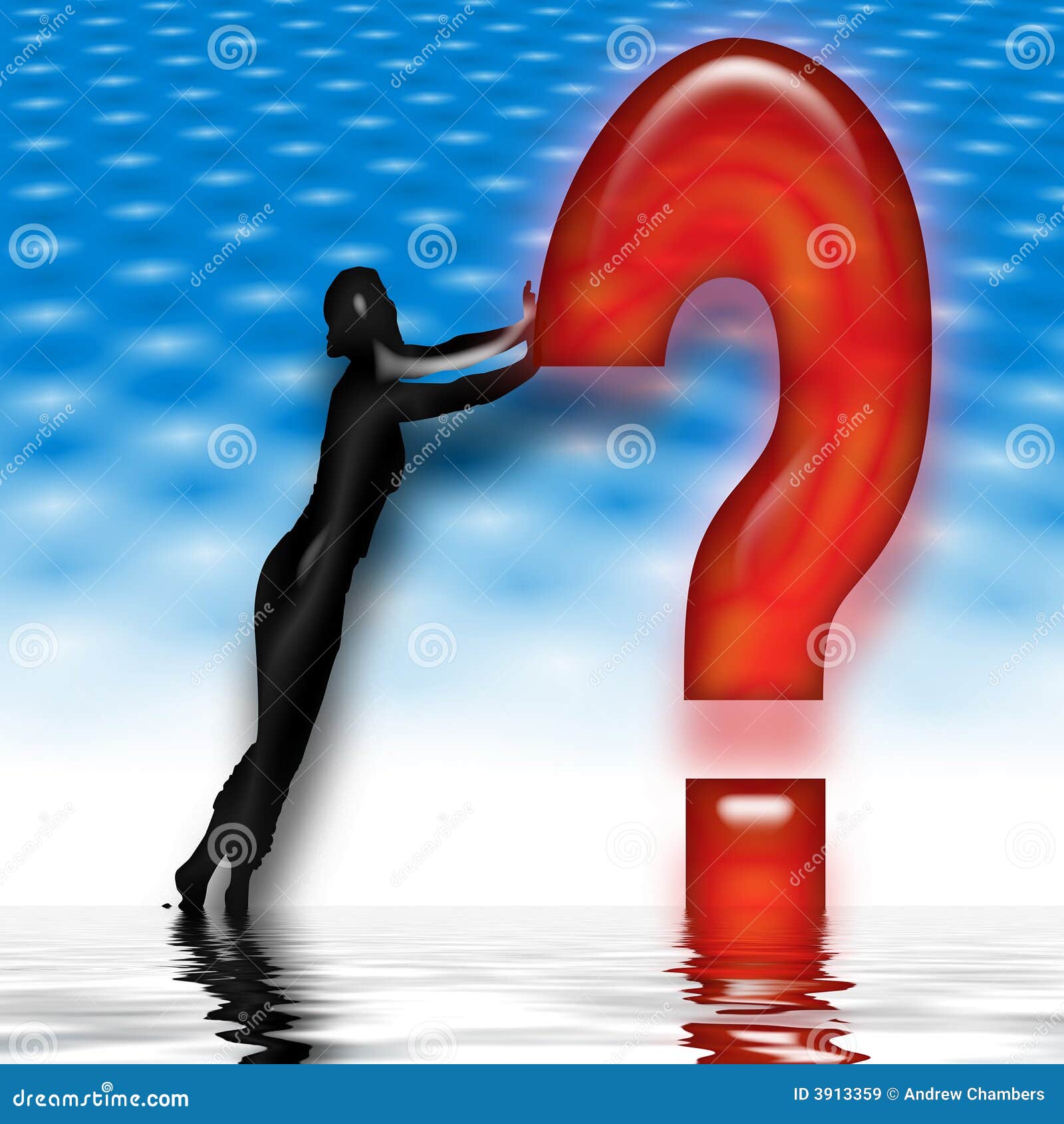 Figure Leans on Question Mark Stock Illustration - Illustration of blue ...