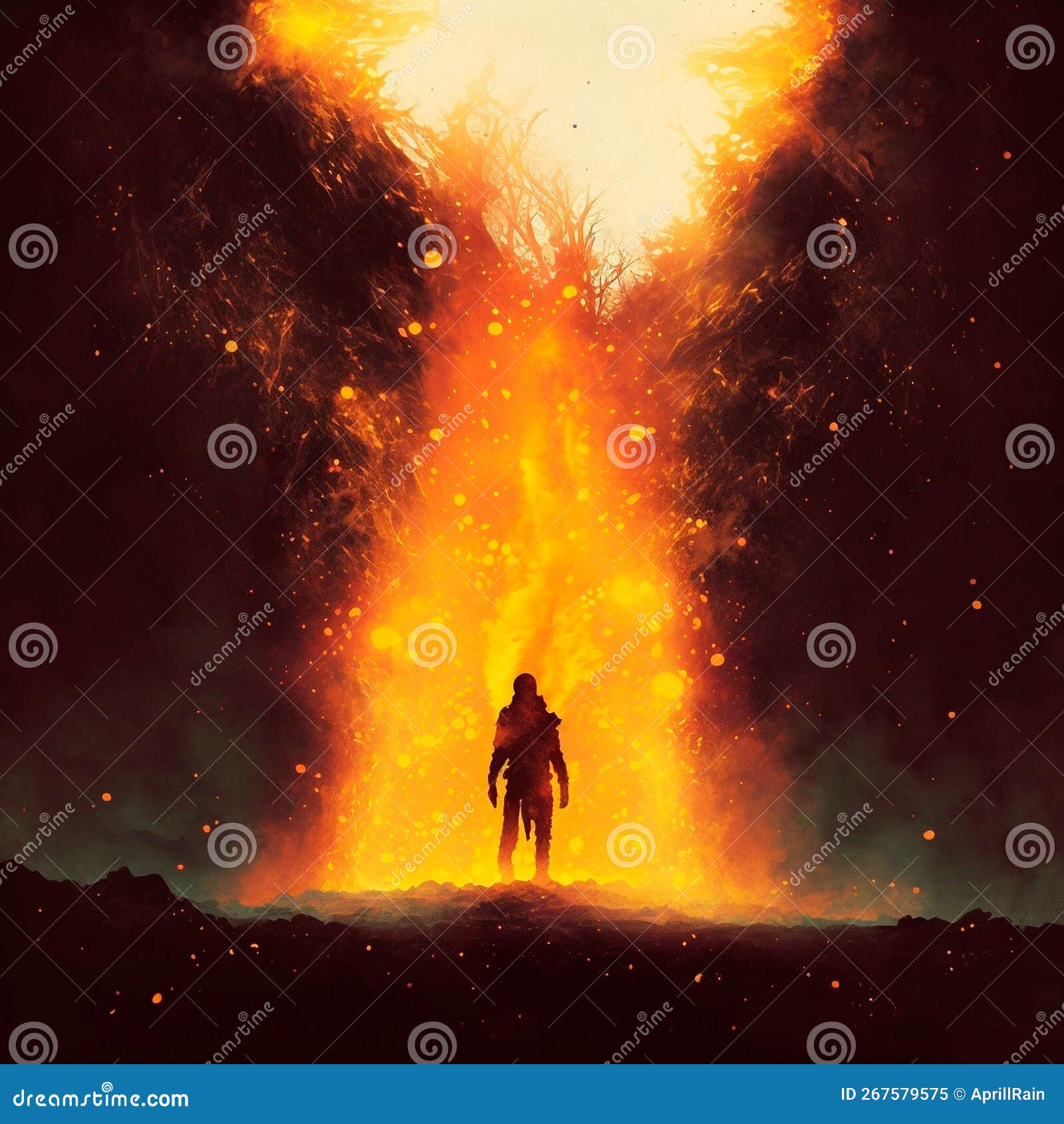 The Figure of a Man on the Background of a Flame Stock Illustration ...