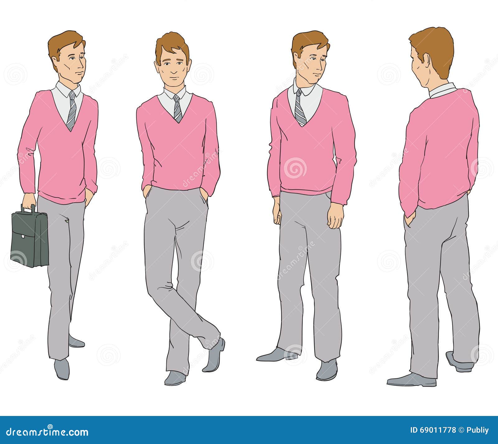 The Figure of a Man in Four Angles Stock Illustration - Illustration of ...