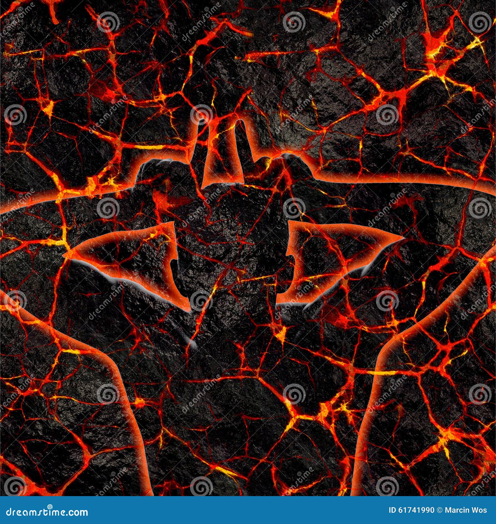 Figure of a Man Posing As the Devil Against the Hot Fractured Lava ...