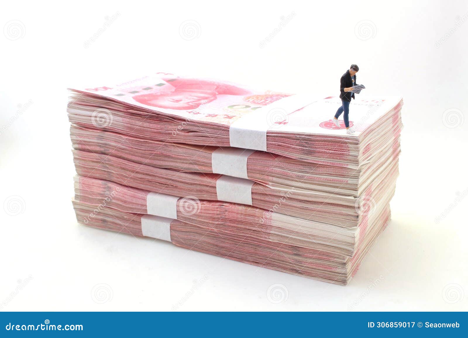 Figure Man Walk on the Stacks of Chinese Yuan Banknotes Stock Image ...