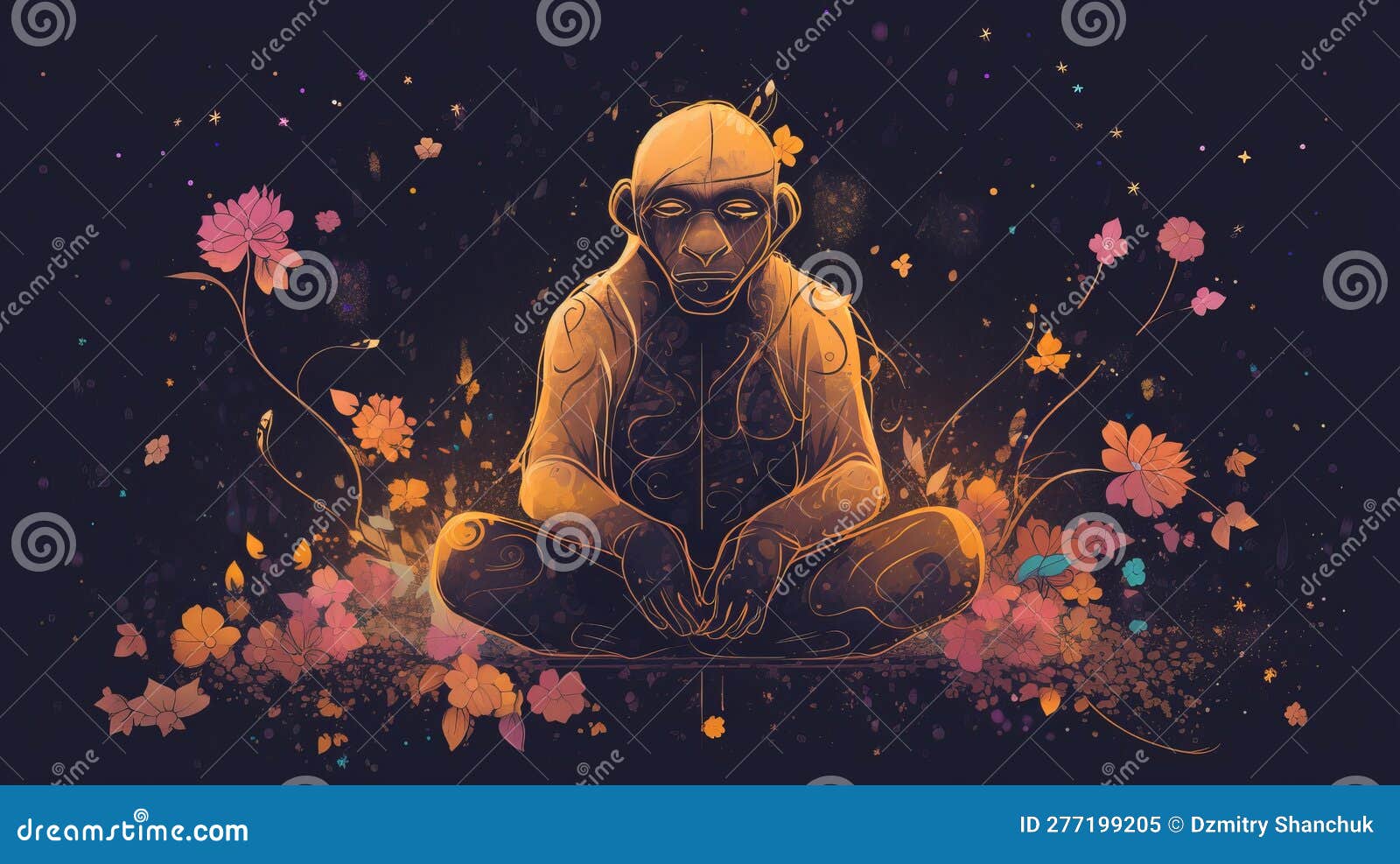 Figure Meditating Monkey Yoga Generative AI Stock Illustration ...