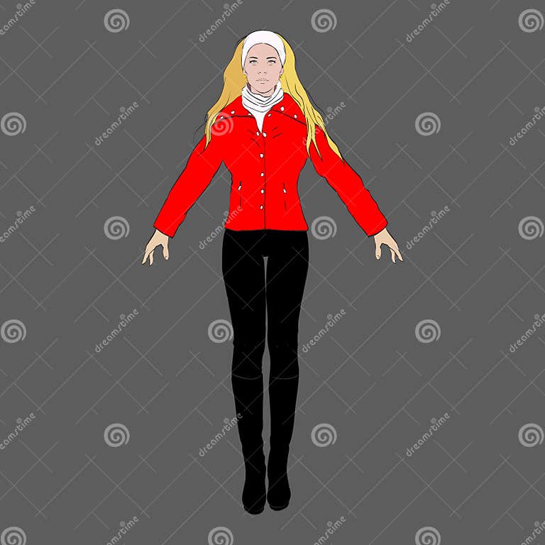 Figure. Model Woman in Boots and Jacket, Front View, Stock Illustration ...