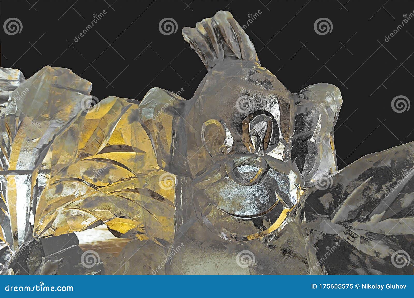 A Figure Monkey of Ice. Backlit Ice Sculpture Stock Image - Image of ...