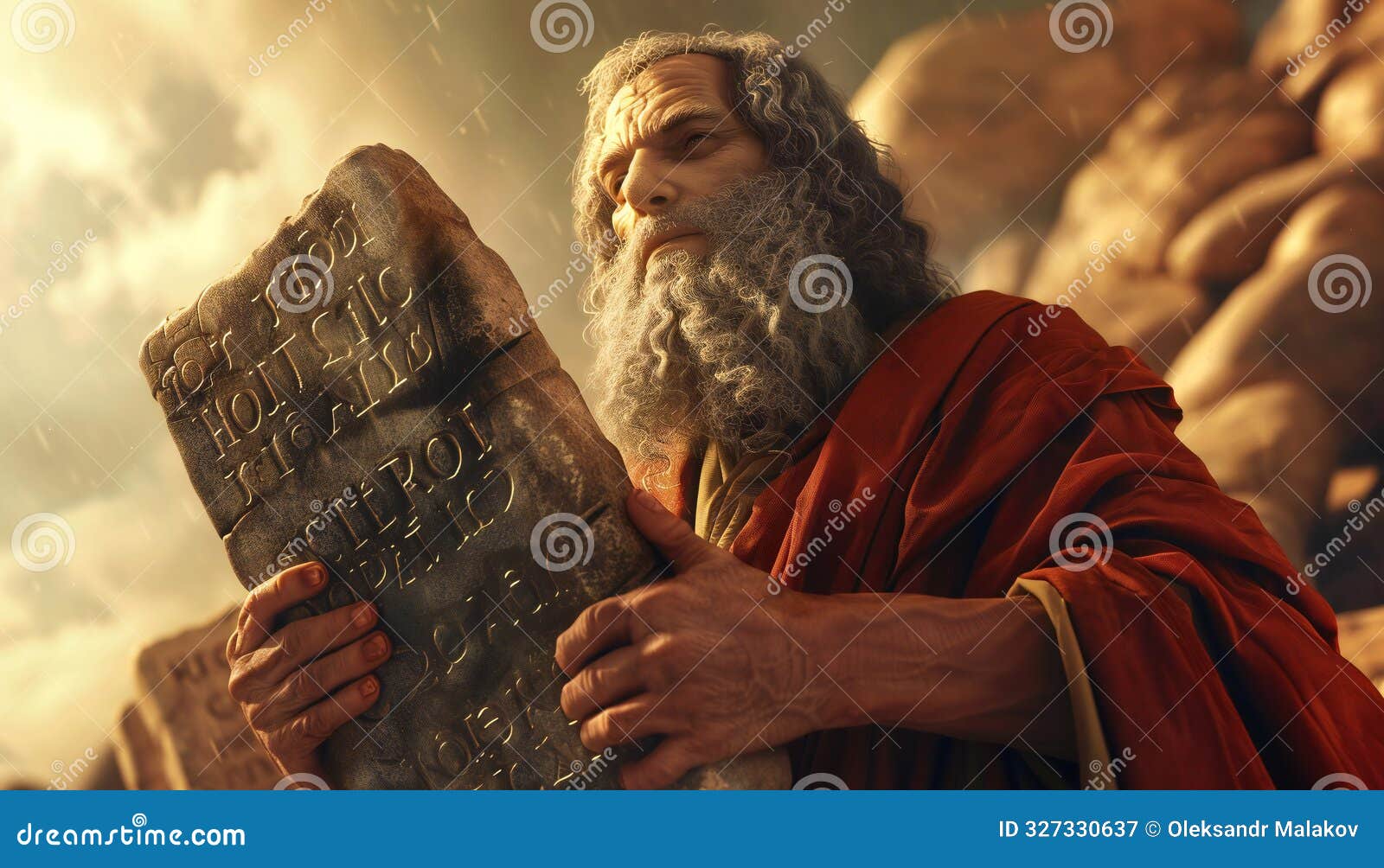 Figure of Moses Holding the Ten Commandments on Stone Tablets Stock ...