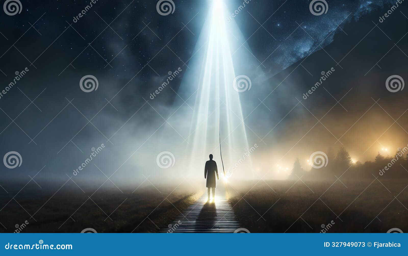 Figure in Night Forest with Rays of Light Stock Illustration ...