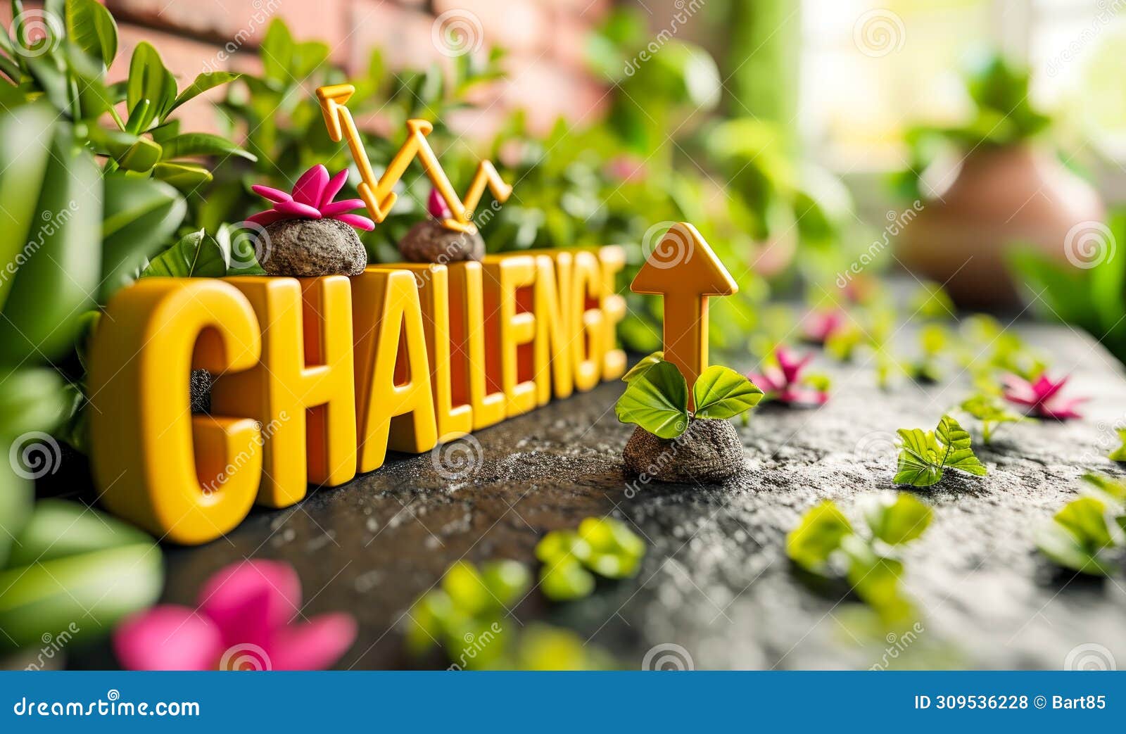 Figure Overcoming a Challenge Depicted by Rising Arrow and CHALLENGE ...