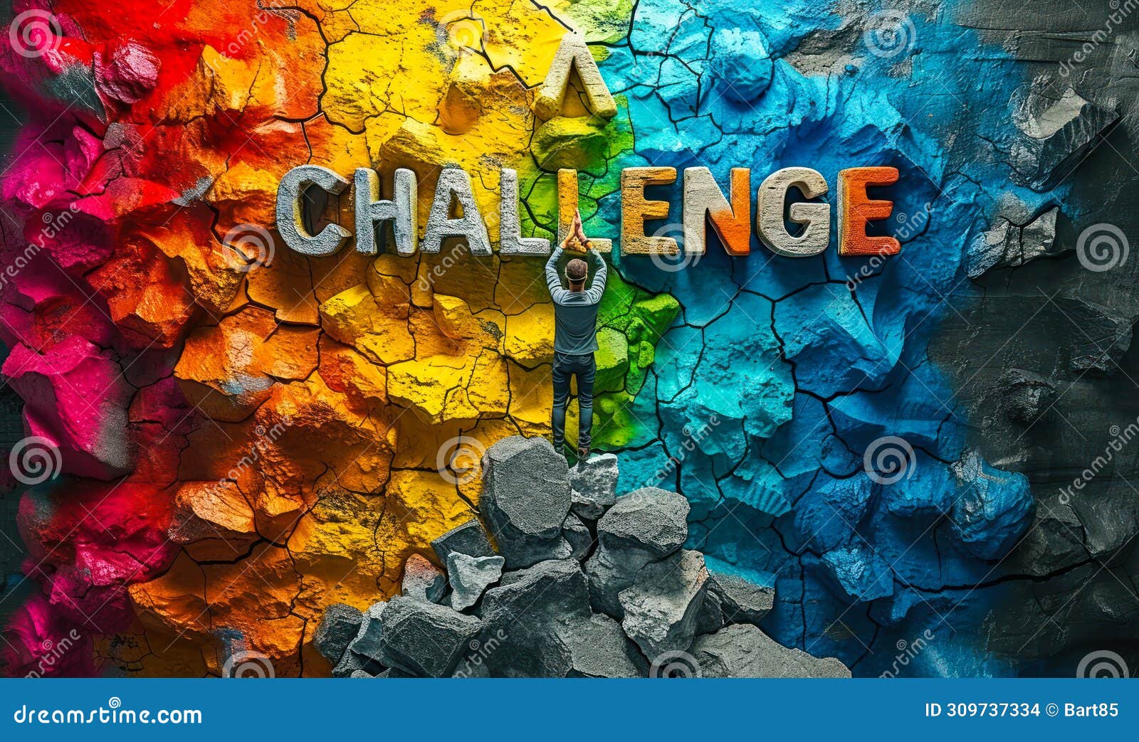 Figure Overcoming a Challenge Depicted by Rising Arrow and CHALLENGE ...