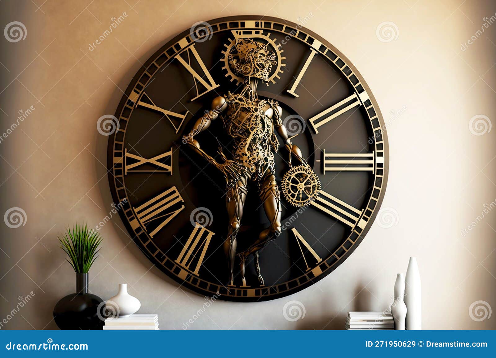Figure of Person Oosite Large Wall Clock with Open Clockwork Stock ...