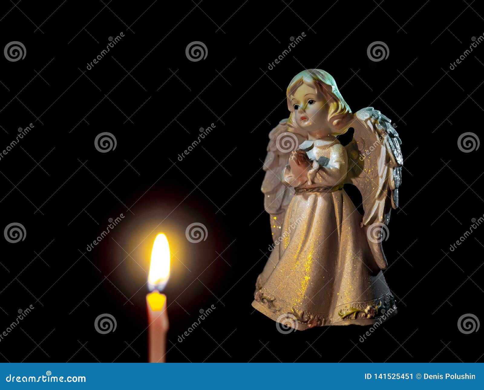 Figure Praying Angel in the Night on a Dark Background Stock Image ...