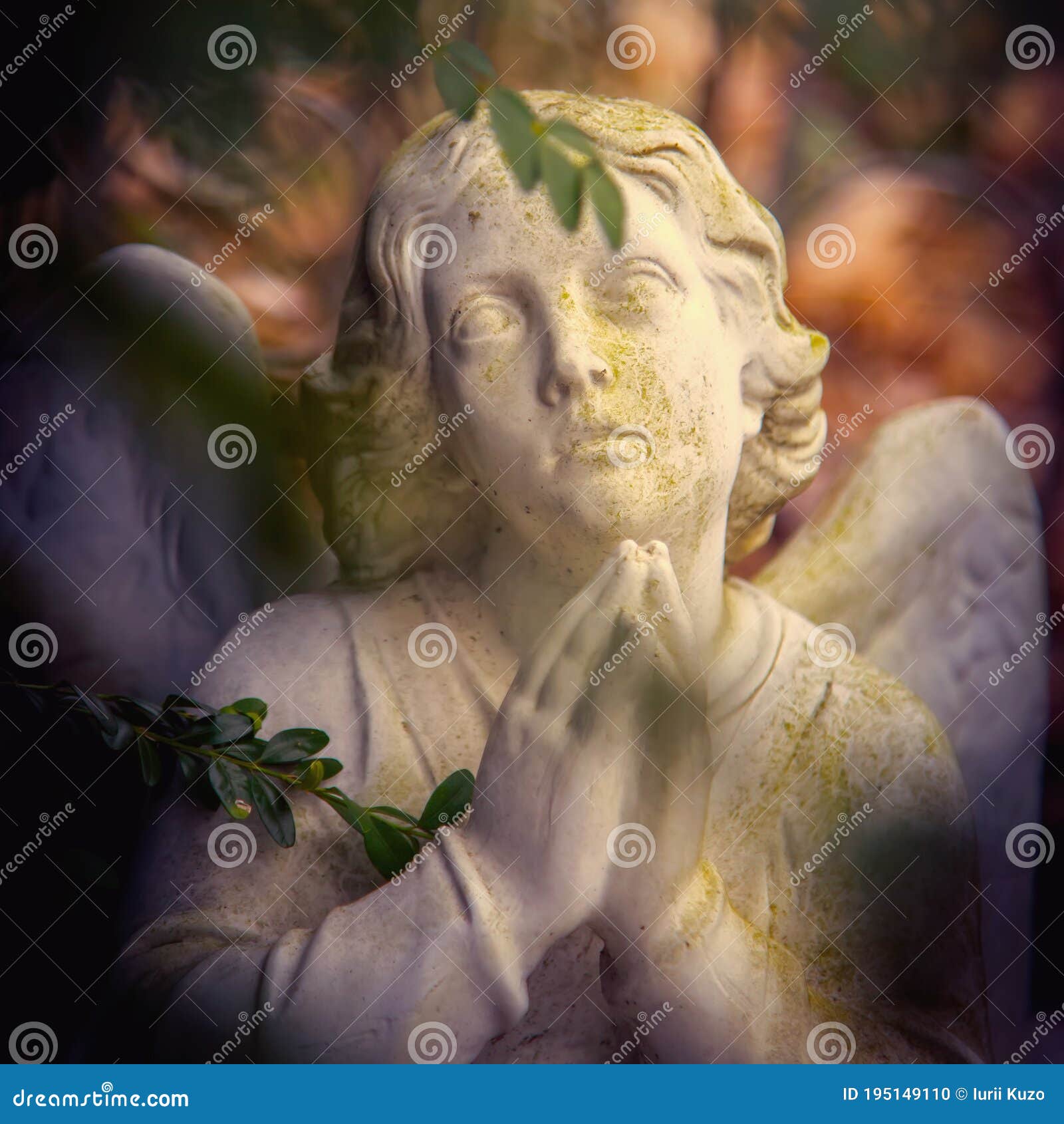 Figure of a Praying Angel. an Very Ancient Stone Statue Stock Photo ...