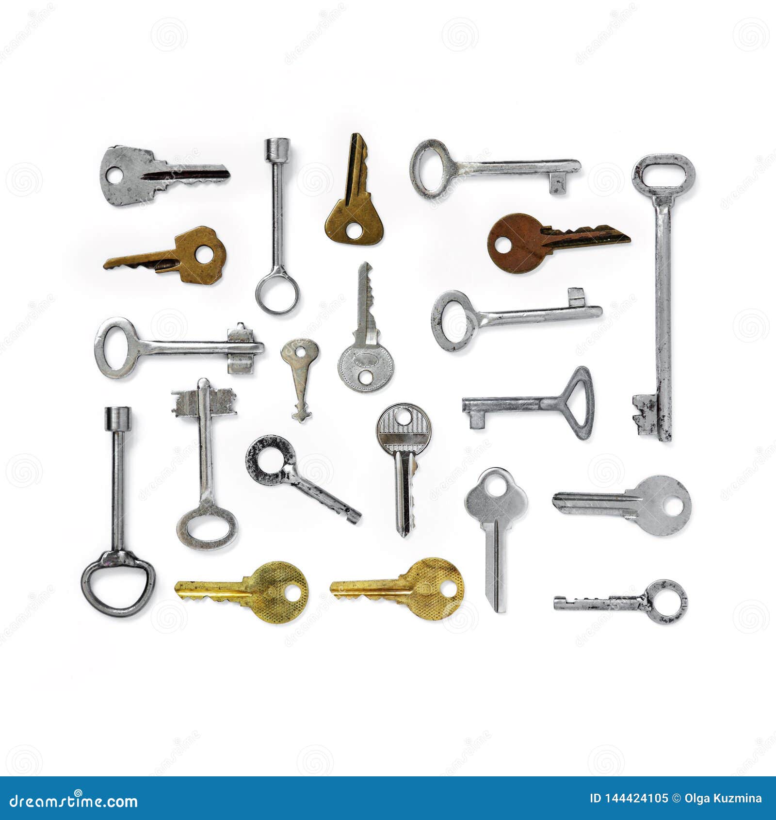 The Figure is a Rectangle of Old Keys on White Isolated Background. Old ...