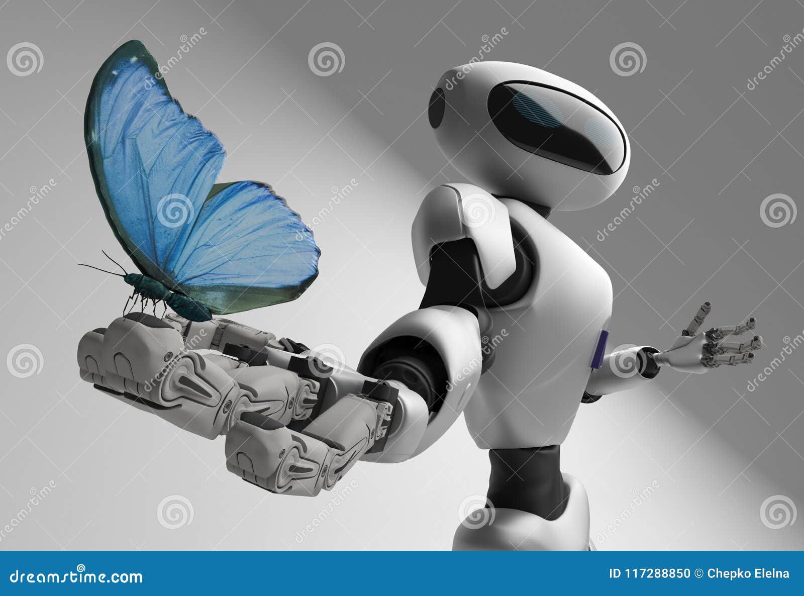Figure of the Robot and Butterfliy on a White Background Stock ...