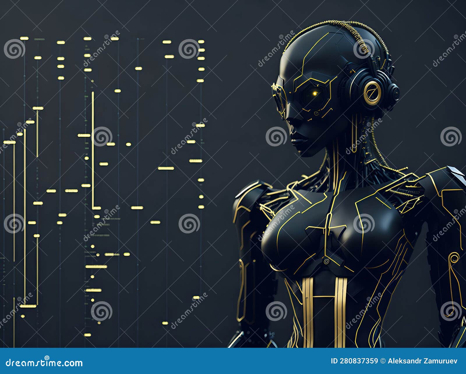 Figure of Robot Made of Metal and Electronic Systems. Cyborg Robot on ...