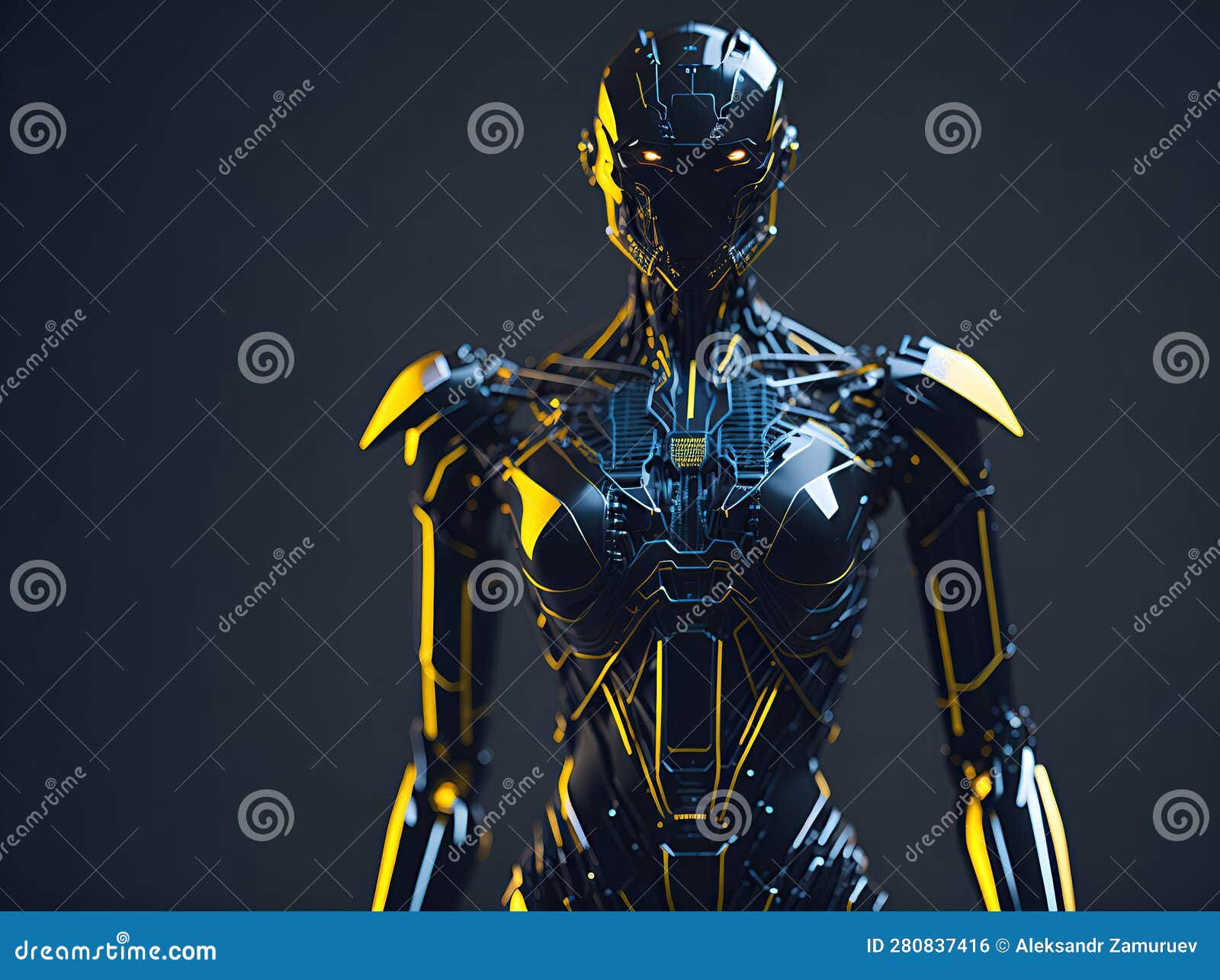 Figure of Robot Made of Metal and Electronic Systems. Cyborg Robot on ...