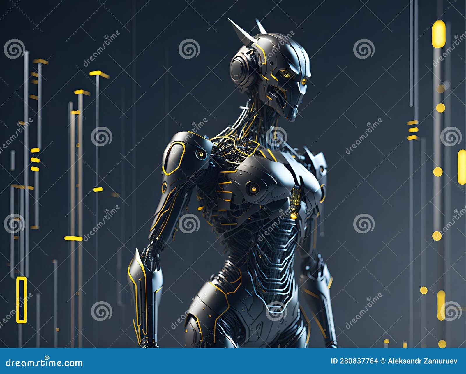 Figure of Robot Made of Metal and Electronic Systems. Cyborg Robot on ...