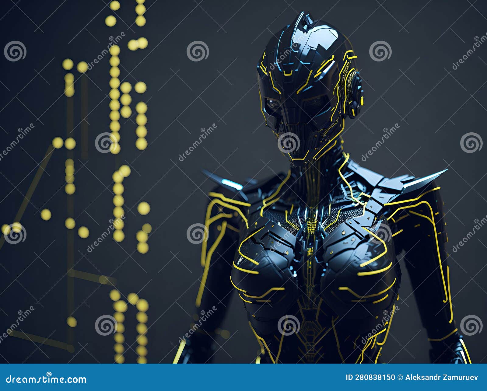 Figure of Robot Made of Metal and Electronic Systems. Cyborg Robot on ...