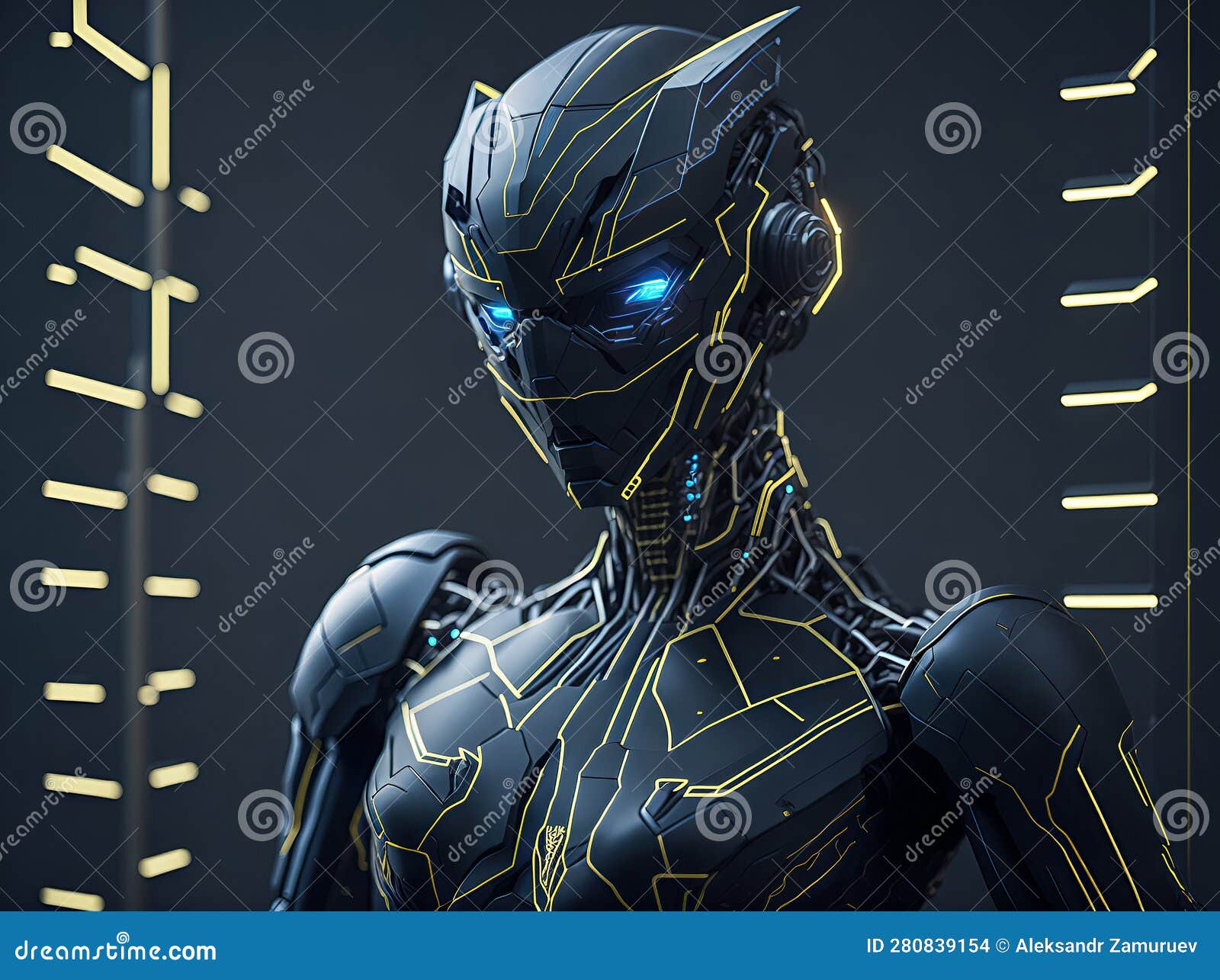 Figure of Robot Made of Metal and Electronic Systems. Cyborg Robot on ...