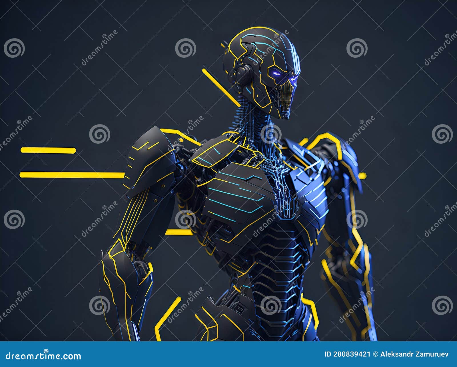 Figure of Robot Made of Metal and Electronic Systems. Cyborg Robot on ...