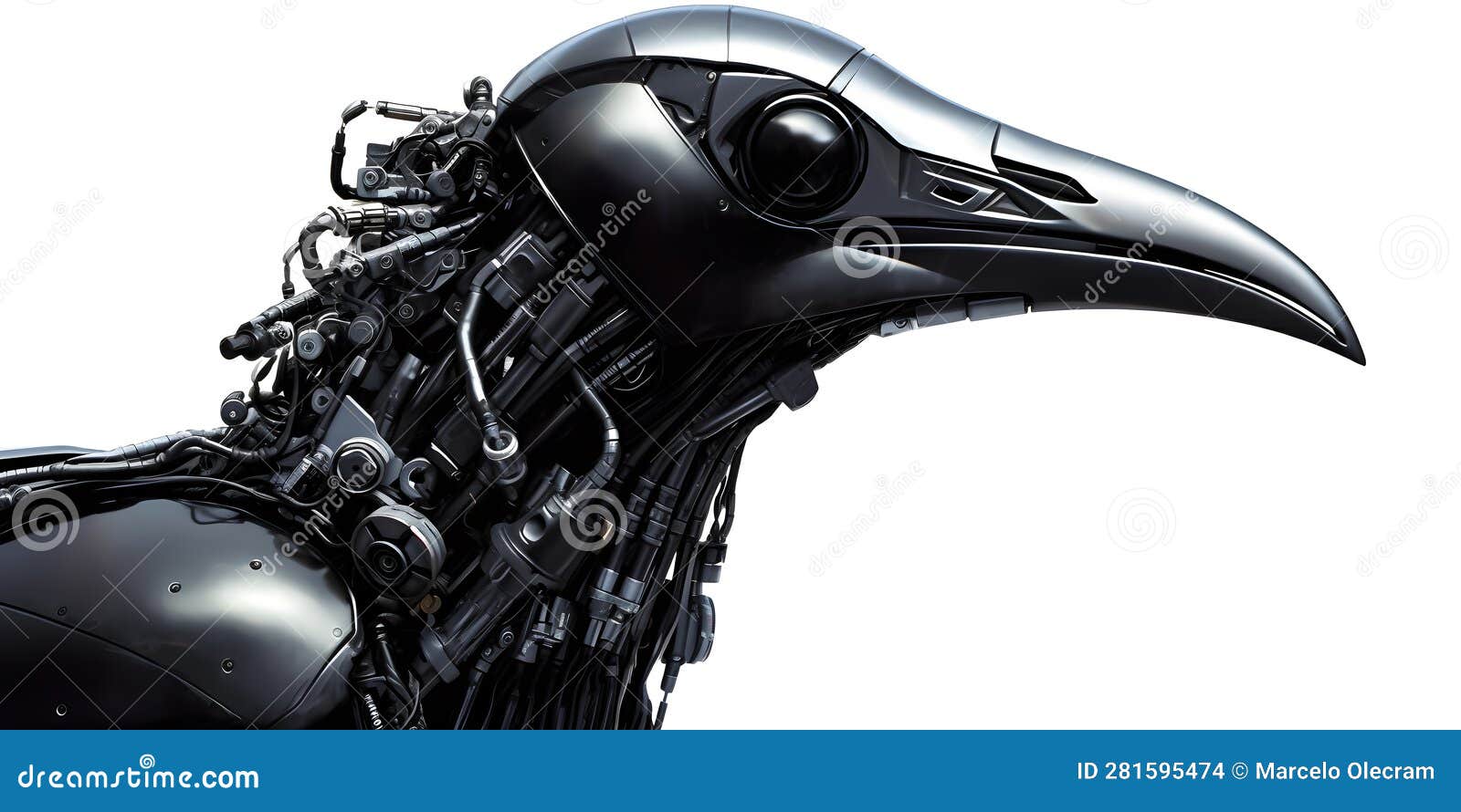Figure of a Sci-fi Style Robot Crow on a Plain White Background with ...