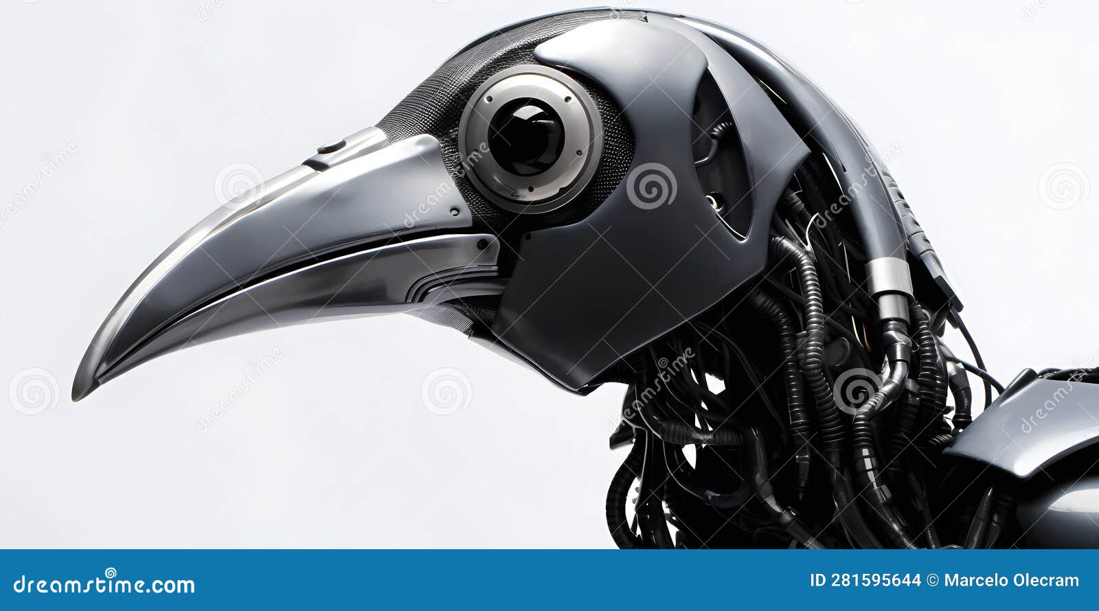 Figure of a Sci-fi Style Robot Crow on a Plain White Background with ...