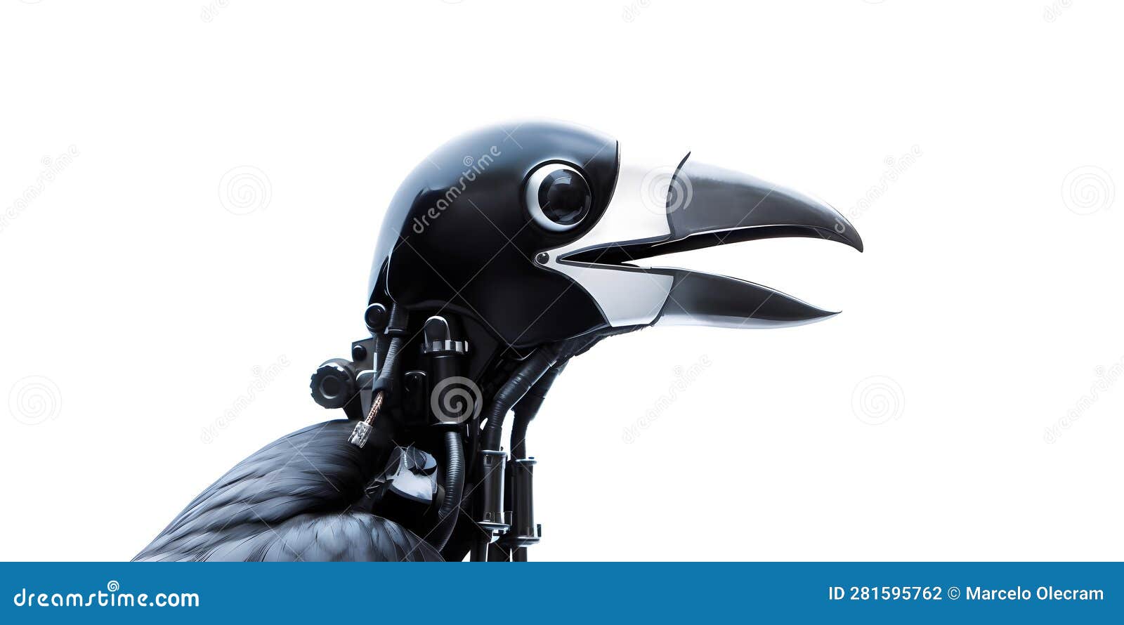 Figure of a Sci-fi Style Robot Crow on a Plain White Background with ...