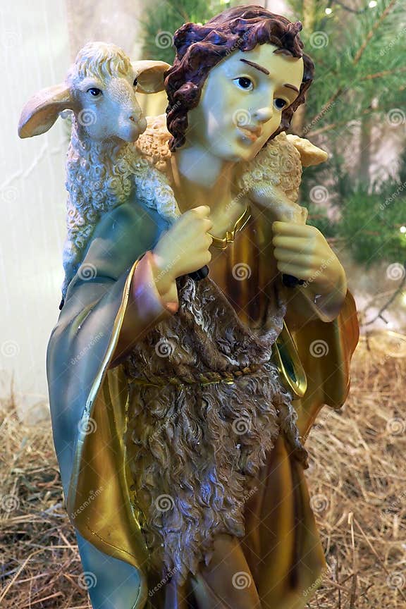 Figure of a Shepherd with Sheep on His Shoulders Stock Image - Image of ...