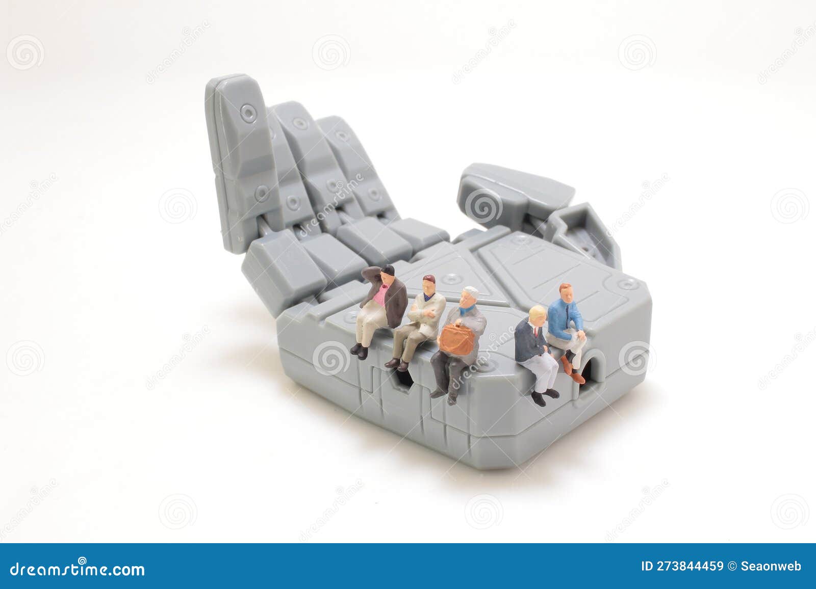 A Figure Sit on the Big Robot Hand Stock Image - Image of network ...