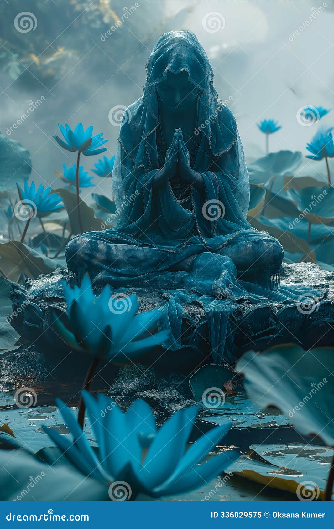 Serene Figure in Meditation Under God Rays, Concept Background ...