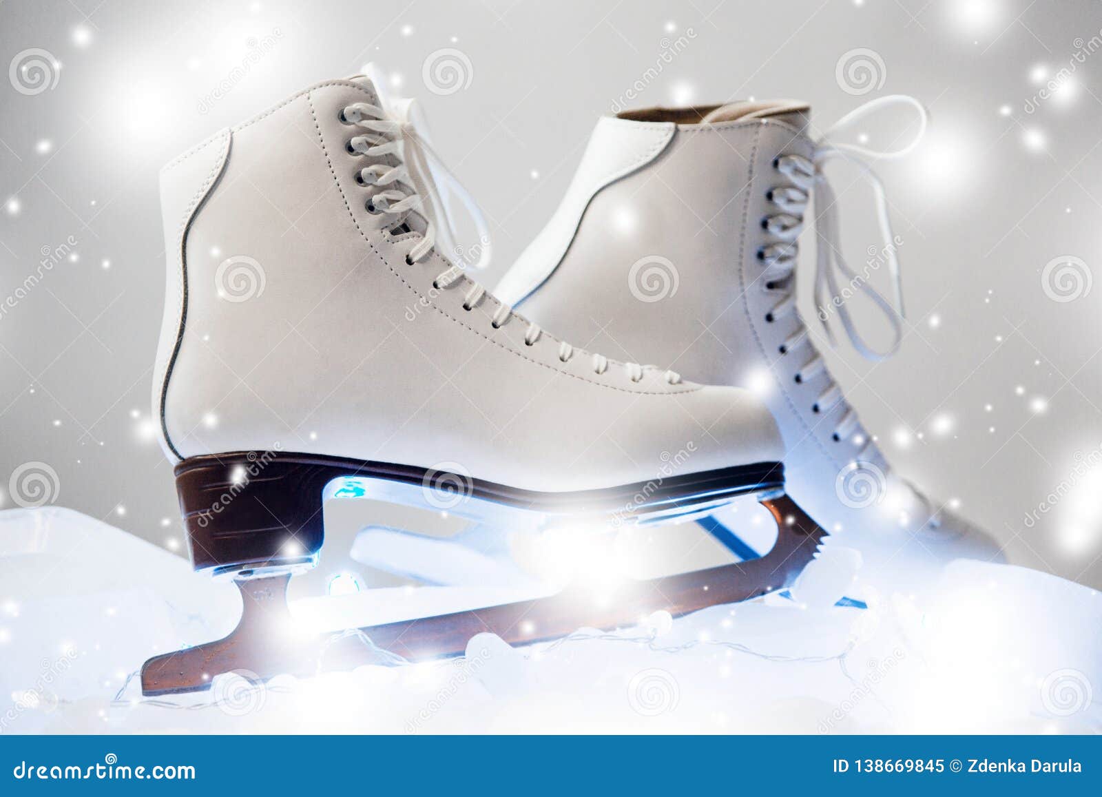 Figure Skates on Ice and Snow Stock Image - Image of close, witner ...