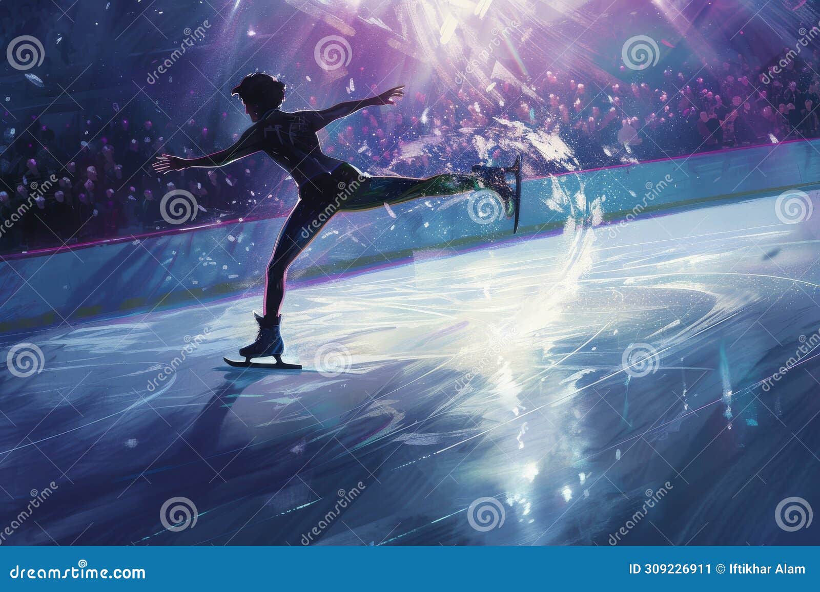 Figure Skating Performance on Ice Rink with Crowded Audience, a Dynamic ...