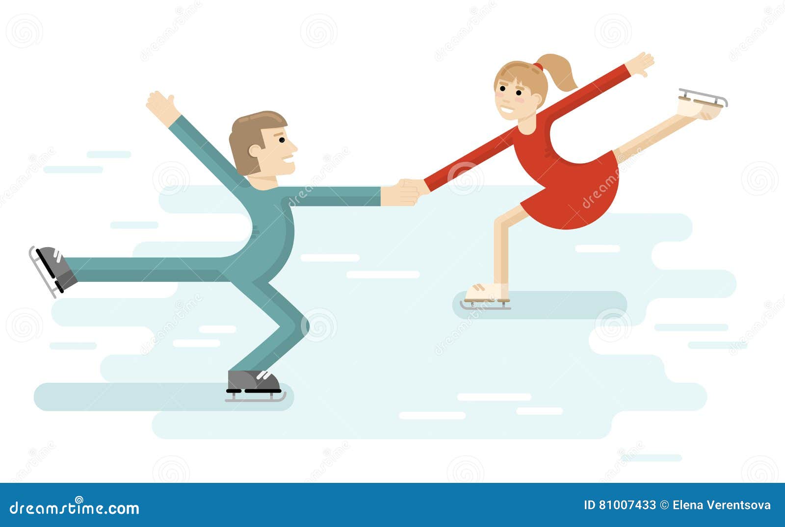 Figure Skating Romantic Couple. Pair Ice Dance on Rink. . Vector ...