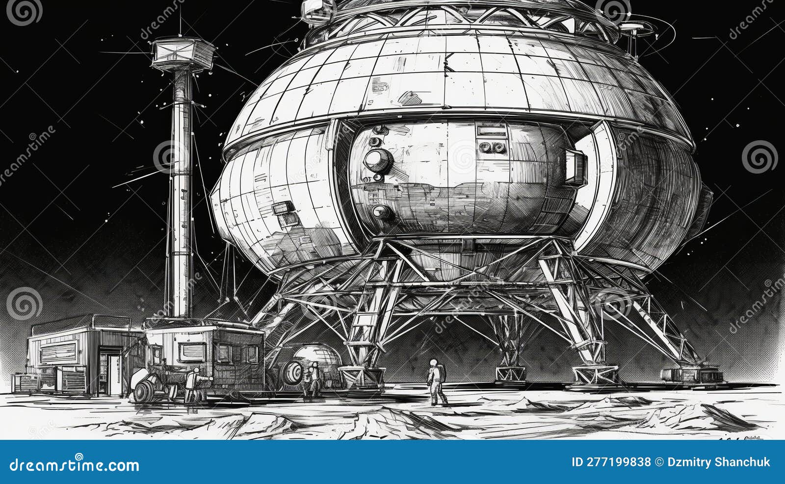Figure Sketch Lunar Base Generative AI Stock Illustration ...