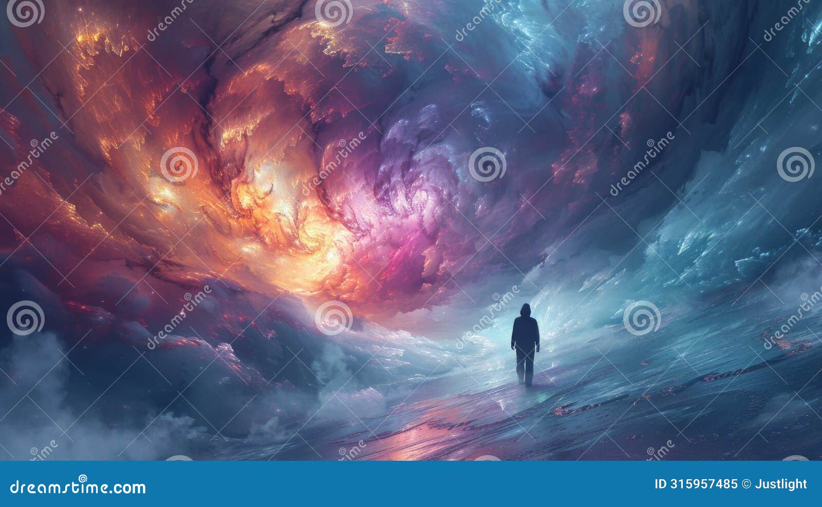 A Figure Standing in the Midst of an Ethereal Landscape His Body ...