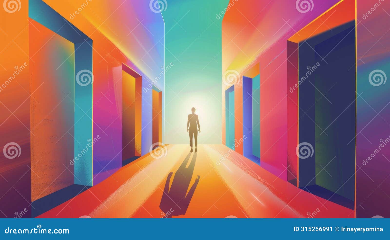 Figure Stepping Towards Change with Multiple Open Doors Stock Image ...