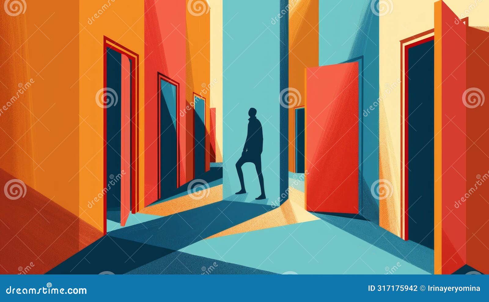 Figure Stepping Towards Change with Multiple Open Doors Stock Photo ...