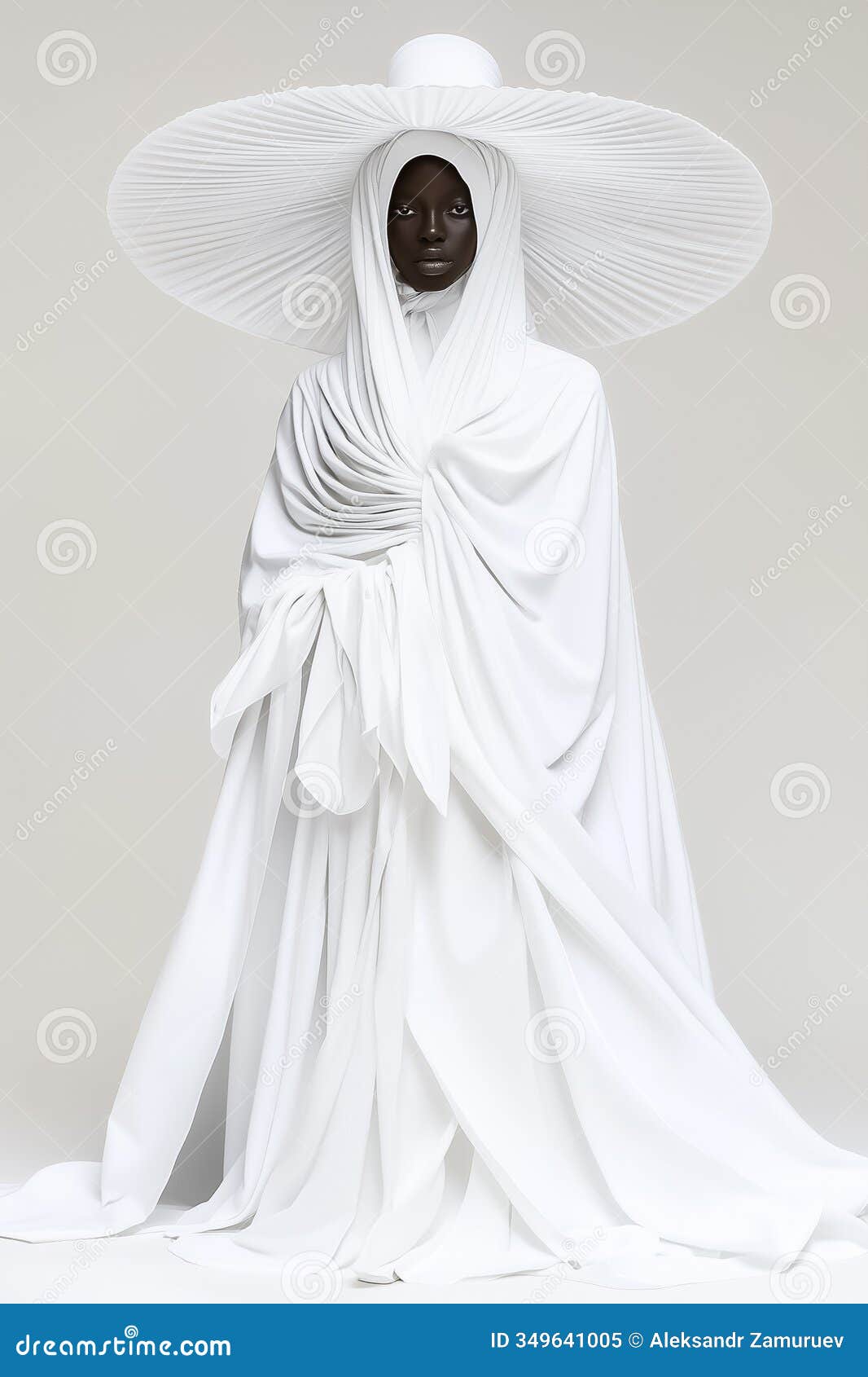 The Figure Strikes a Dramatic Pose, Draped in Flowing White Fabric that ...