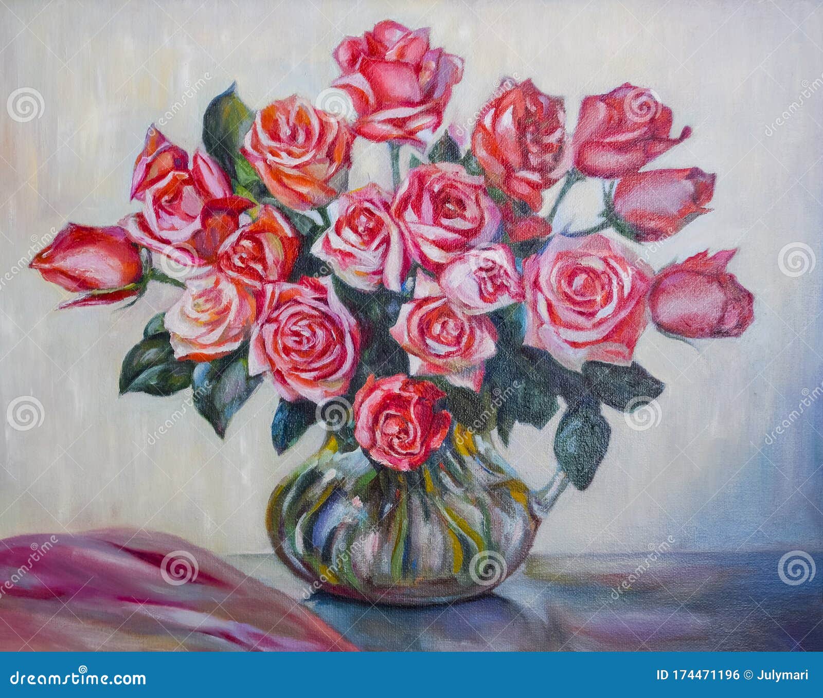 Figure Vase with Red Roses on the Table. Oil Paints Stock Illustration ...