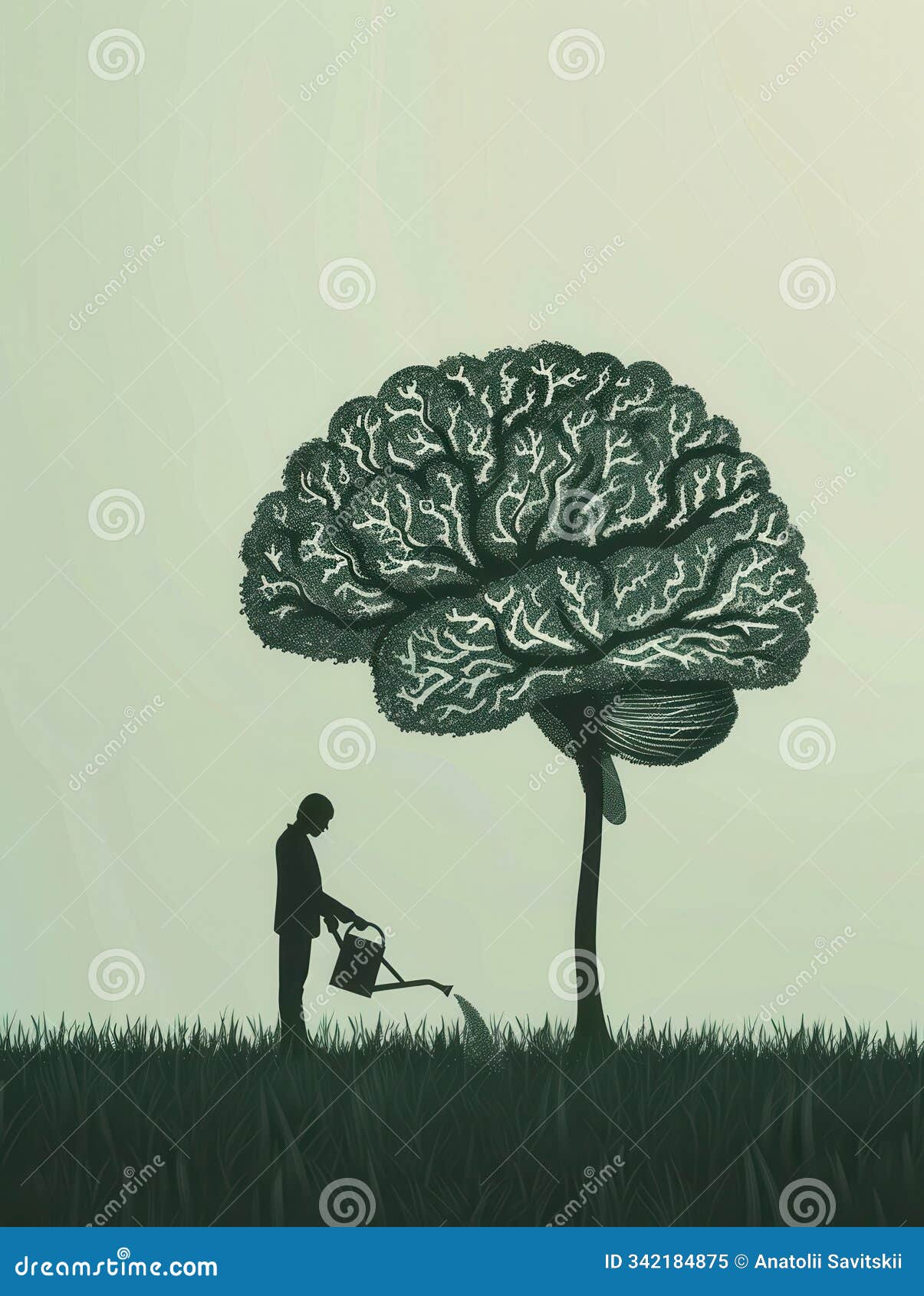 A Figure Waters a Tree Resembling a Human Brain, Highlighting the ...